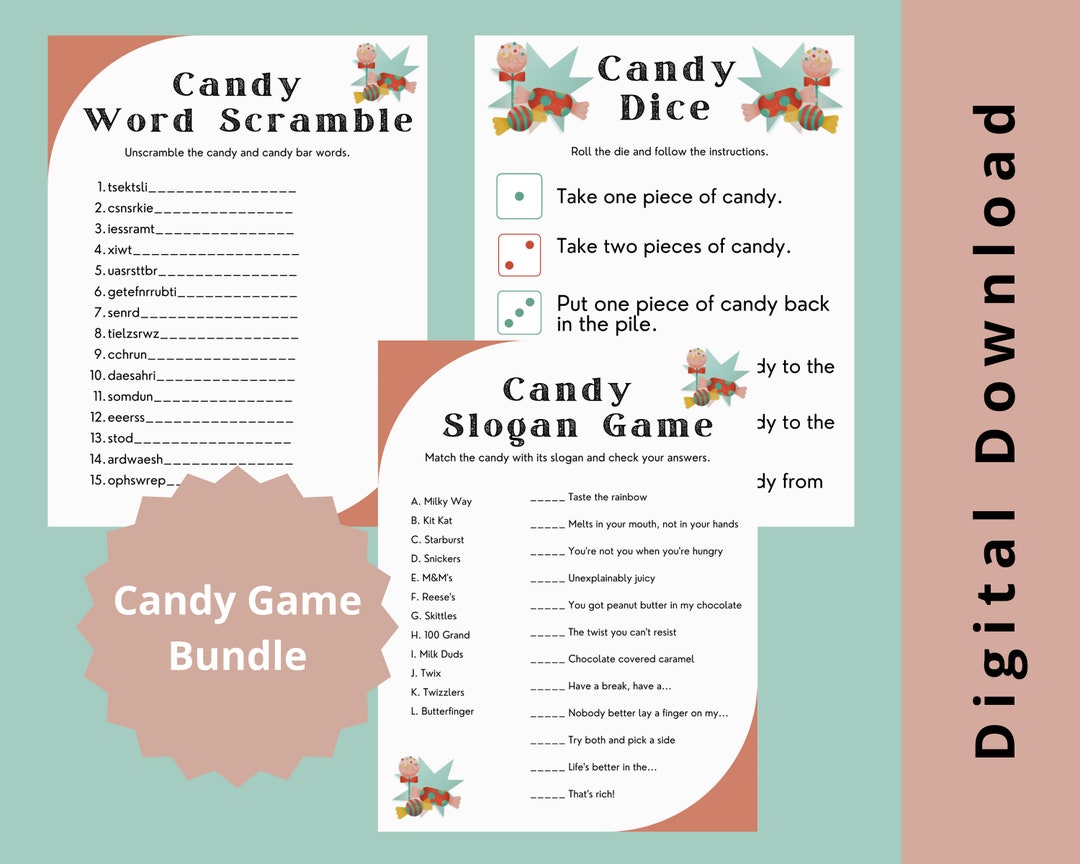 Candy Game Bundle • Candy Slogan Game, Candy Trivia Game, and Candy ...
