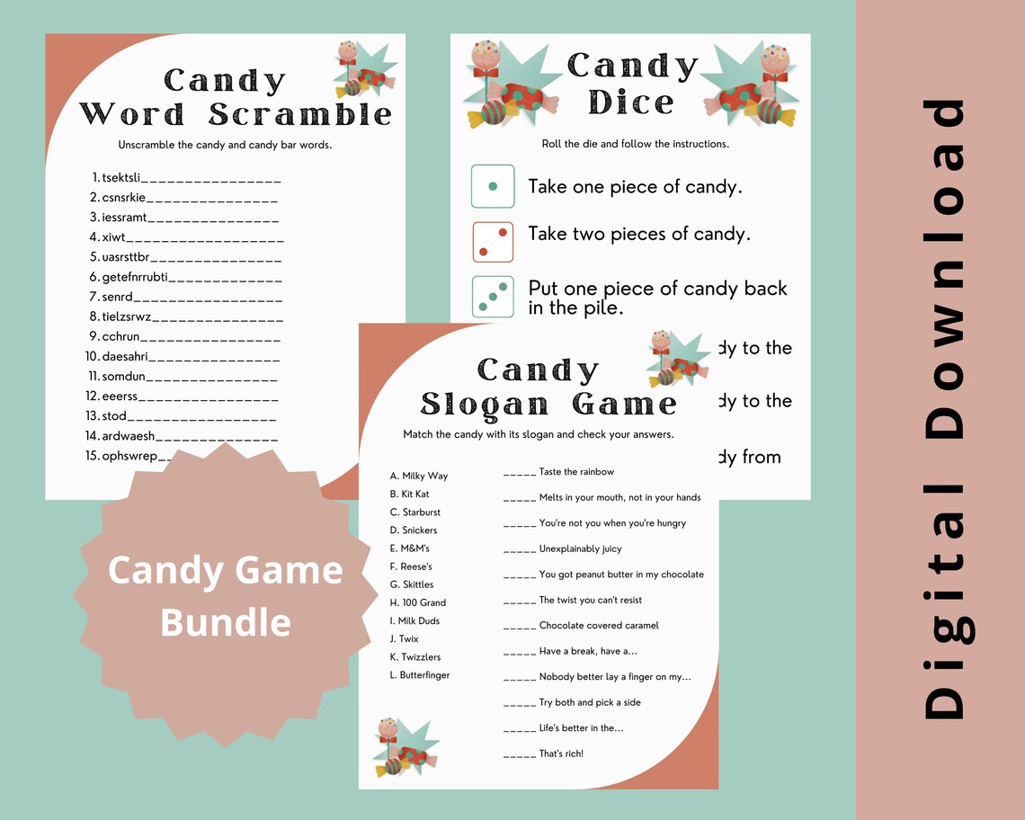 Candy Game Bundle • Candy Slogan Game, Candy Trivia Game, and Candy ...