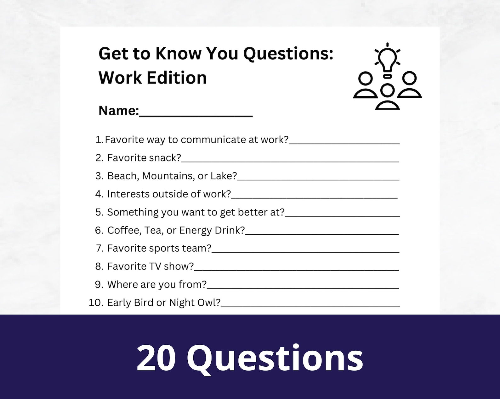 Get to Know You Questions • Workplace Get-to-know You Game • Employee ...