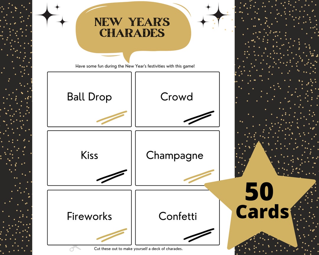 New Year's Charades or Pictionary Game • 50 Cards • Game for Family ...