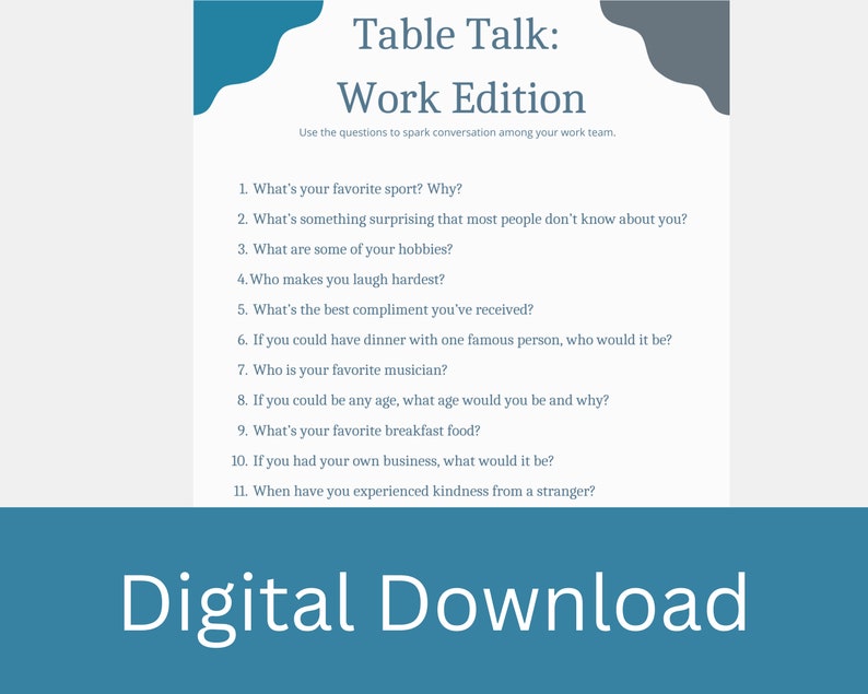 Table Talk for Work Gatherings • Work Conversation Starters • Workplace ...