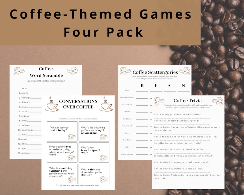 Conversation Themed Games • Coffee Party Games • Work Game • Coffee ...