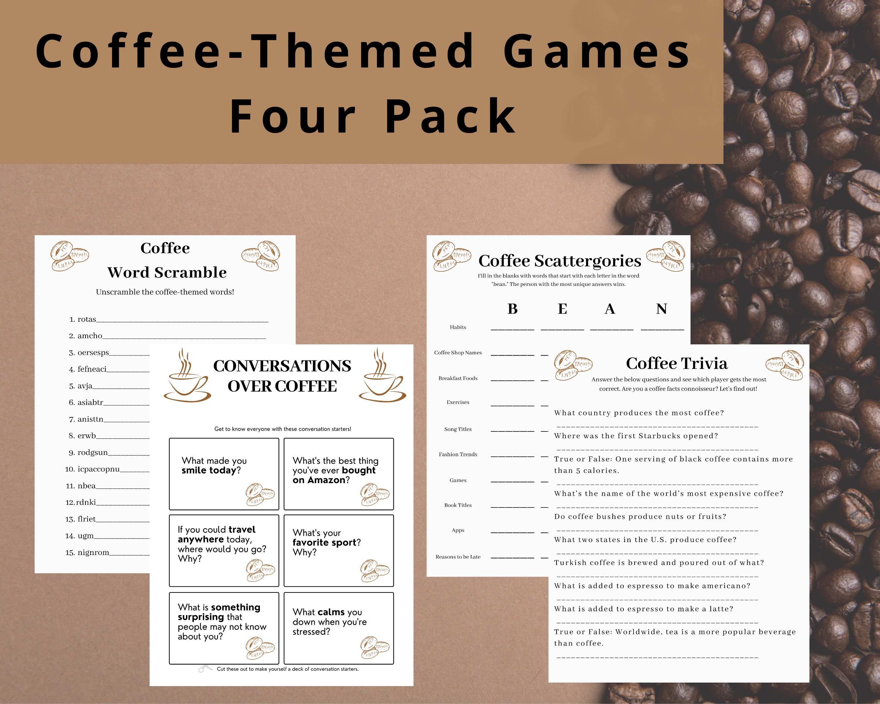 Conversation Themed Games • Coffee Party Games • Work Game • Coffee ...