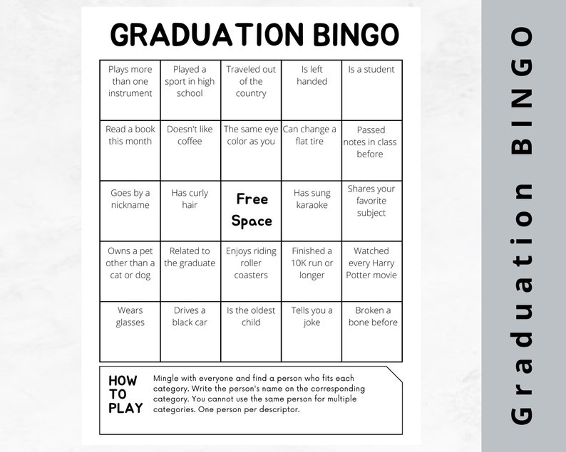Graduation Bingo • Grad Party Bingo • Graduation Game • Graduation ...