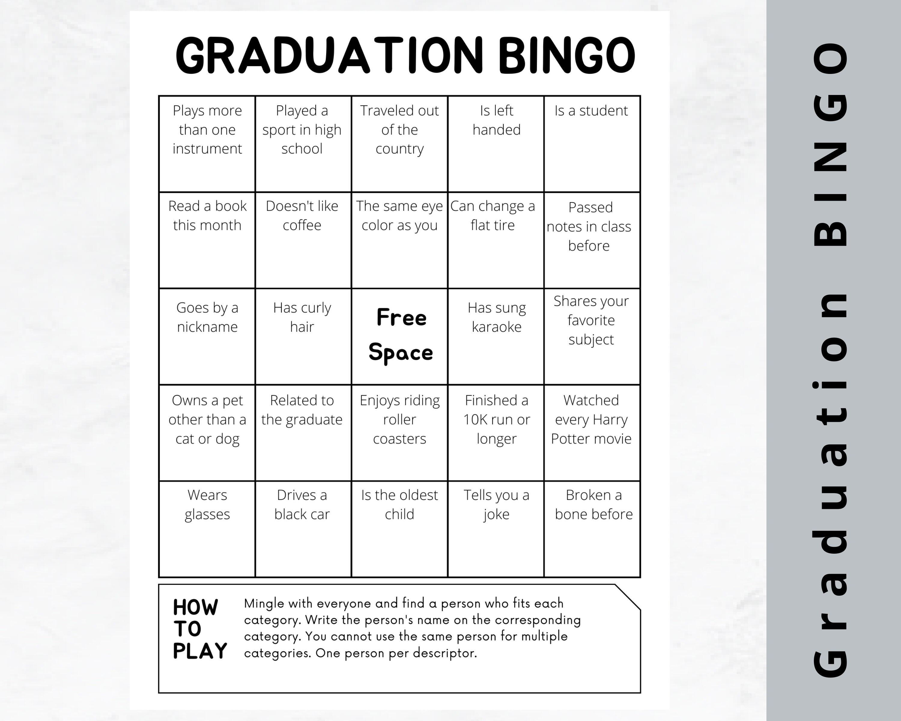 Graduation Bingo • Grad Party Bingo • Graduation Game • Graduation ...