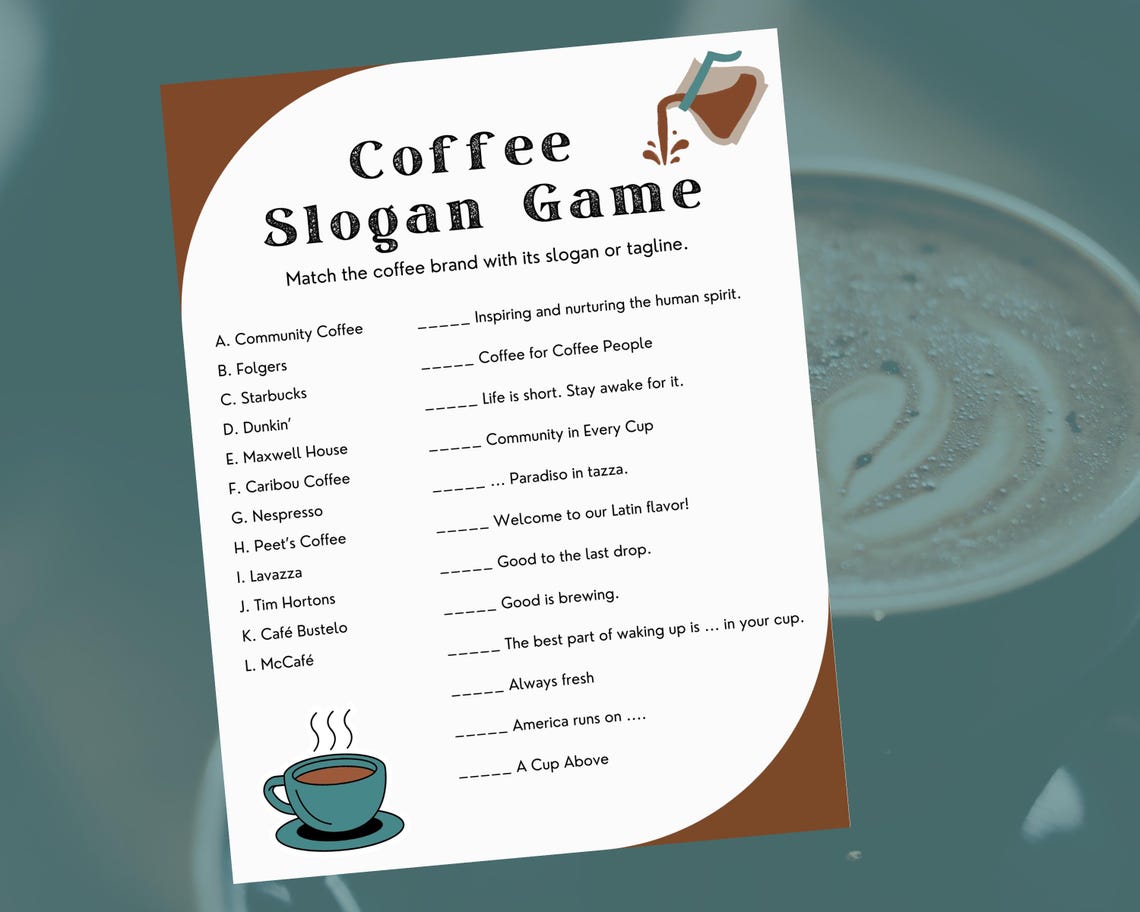 Coffee Trivia Game • Coffee Slogan Game • Popular Coffee Trivia ...