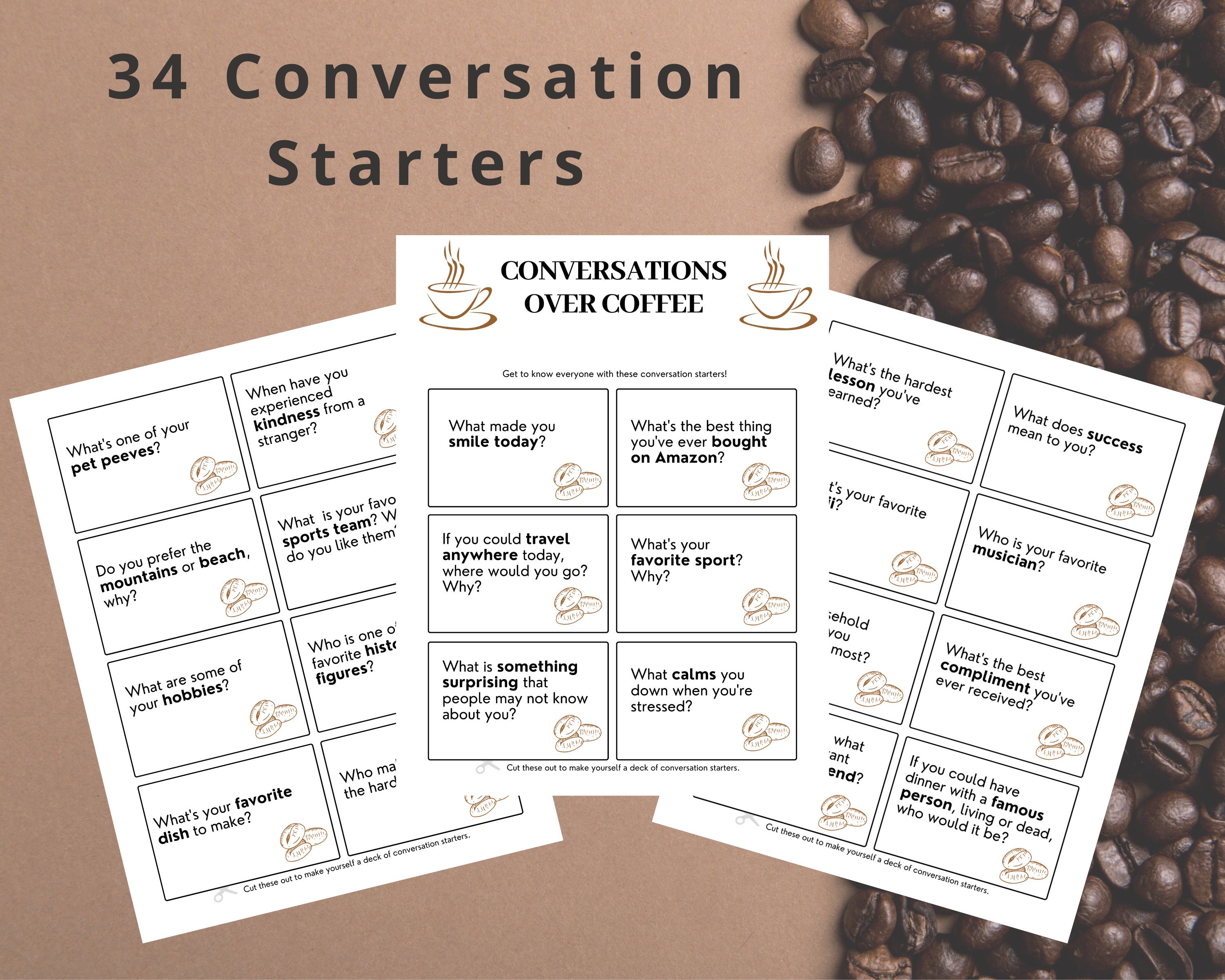 Conversation Starters • Coffee Themed Party Games • Work Game • Coffee ...