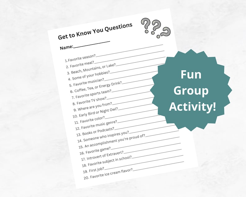 Get to Know You Questions • Conversation Starter • Icebreaker Download ...