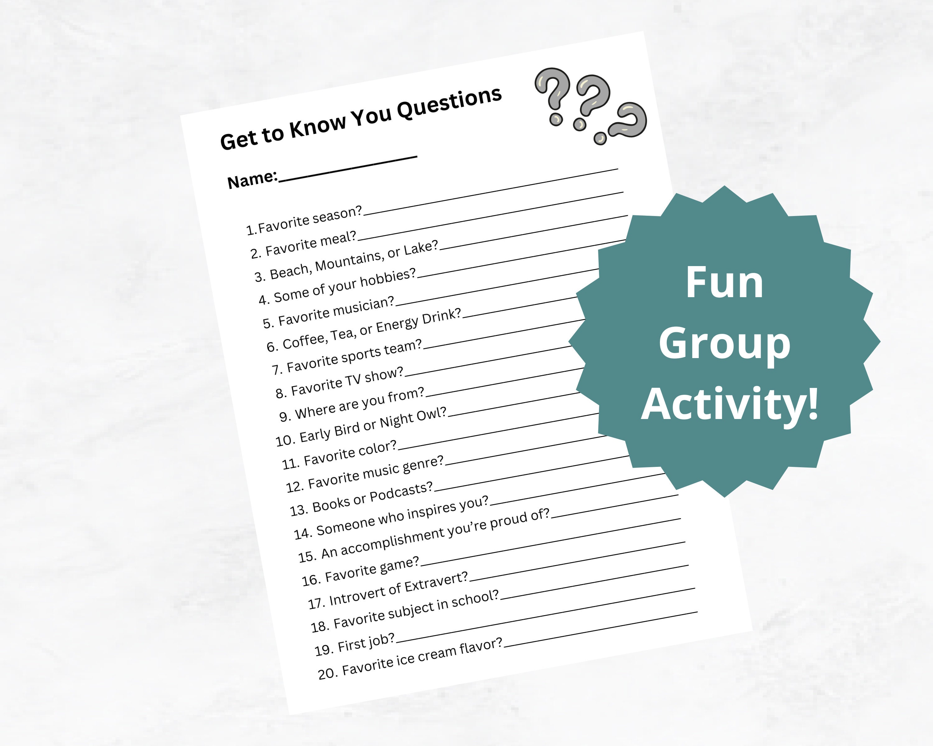 Get to Know You Questions • Conversation Starter • Icebreaker Download ...