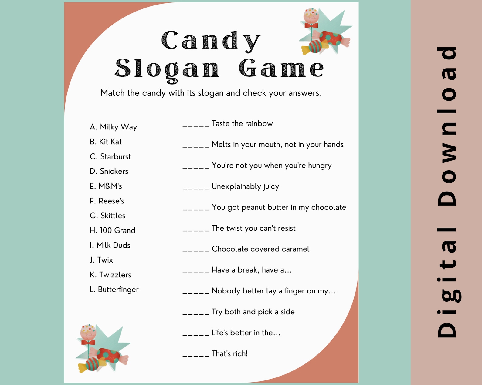 Candy Trivia Game • Candy Slogan Game • Popular Candy Trivia • Birthday ...