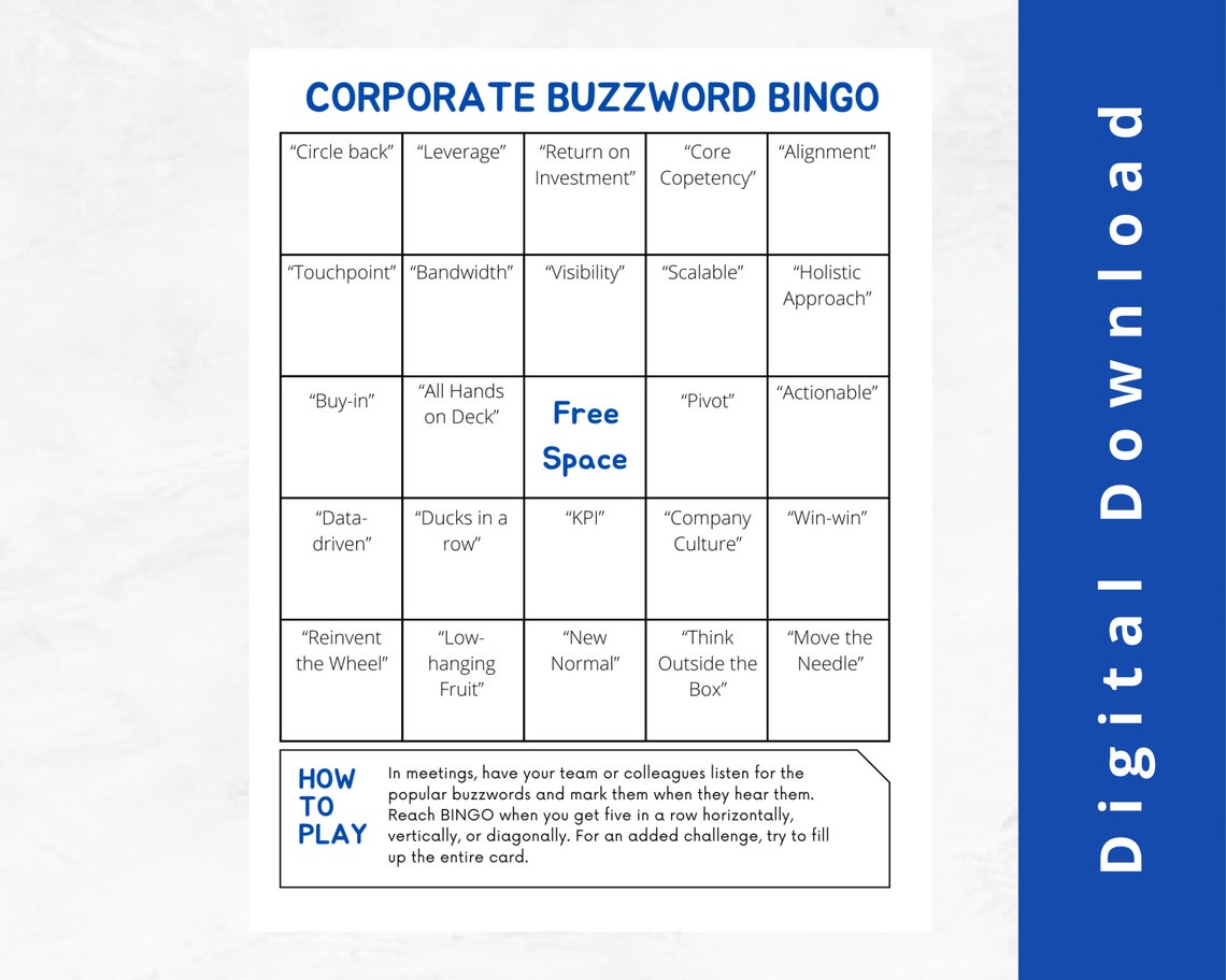 Corporate Buzzword Bingo • Workplace Game • Employee Work Game • Work ...