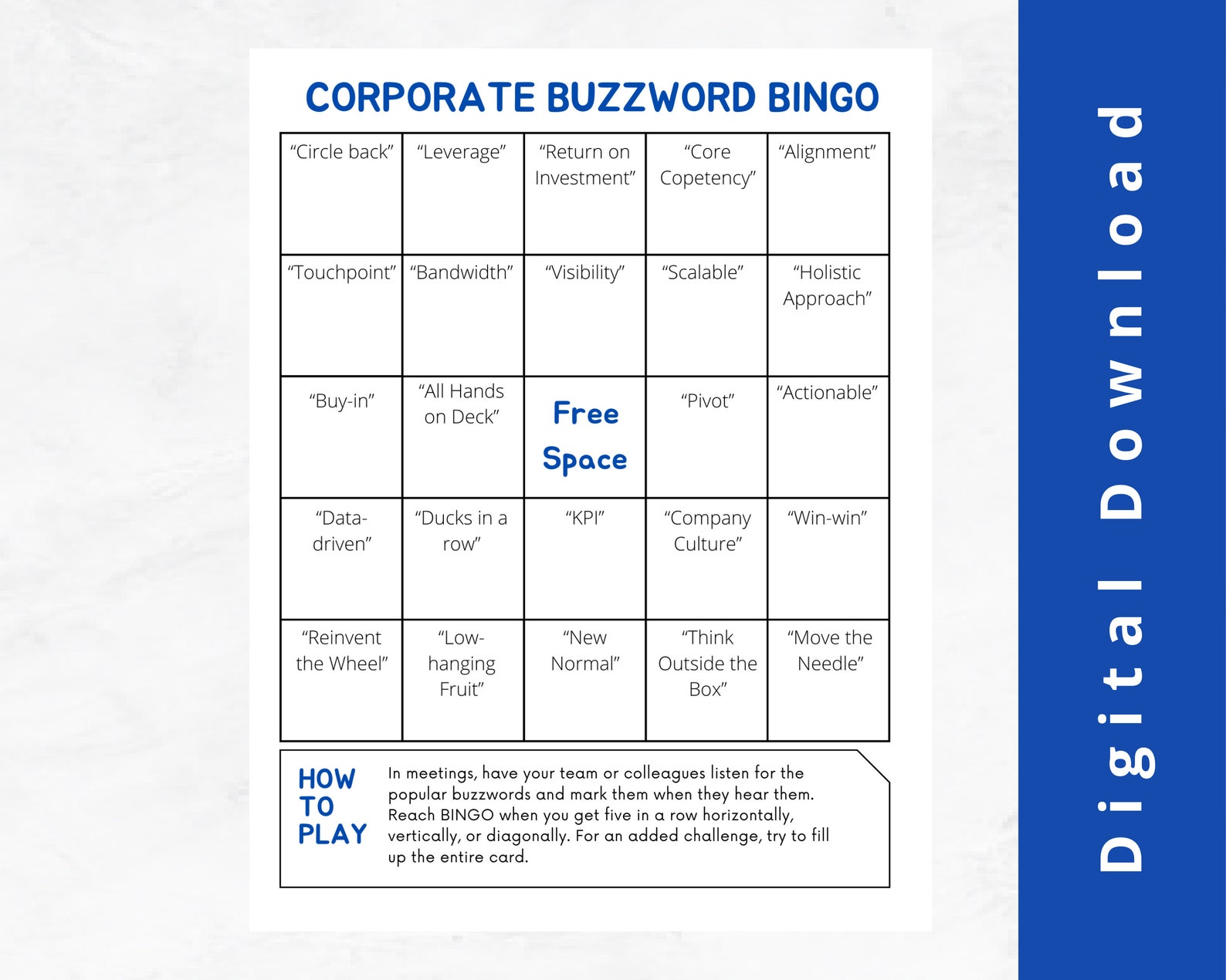 Corporate Buzzword Bingo • Workplace Game • Employee Work Game • Work ...