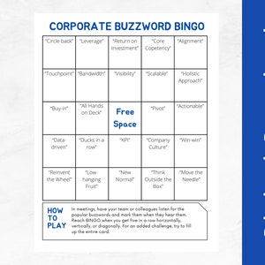 Corporate Buzzword Bingo • Workplace Game • Employee Work Game • Work ...