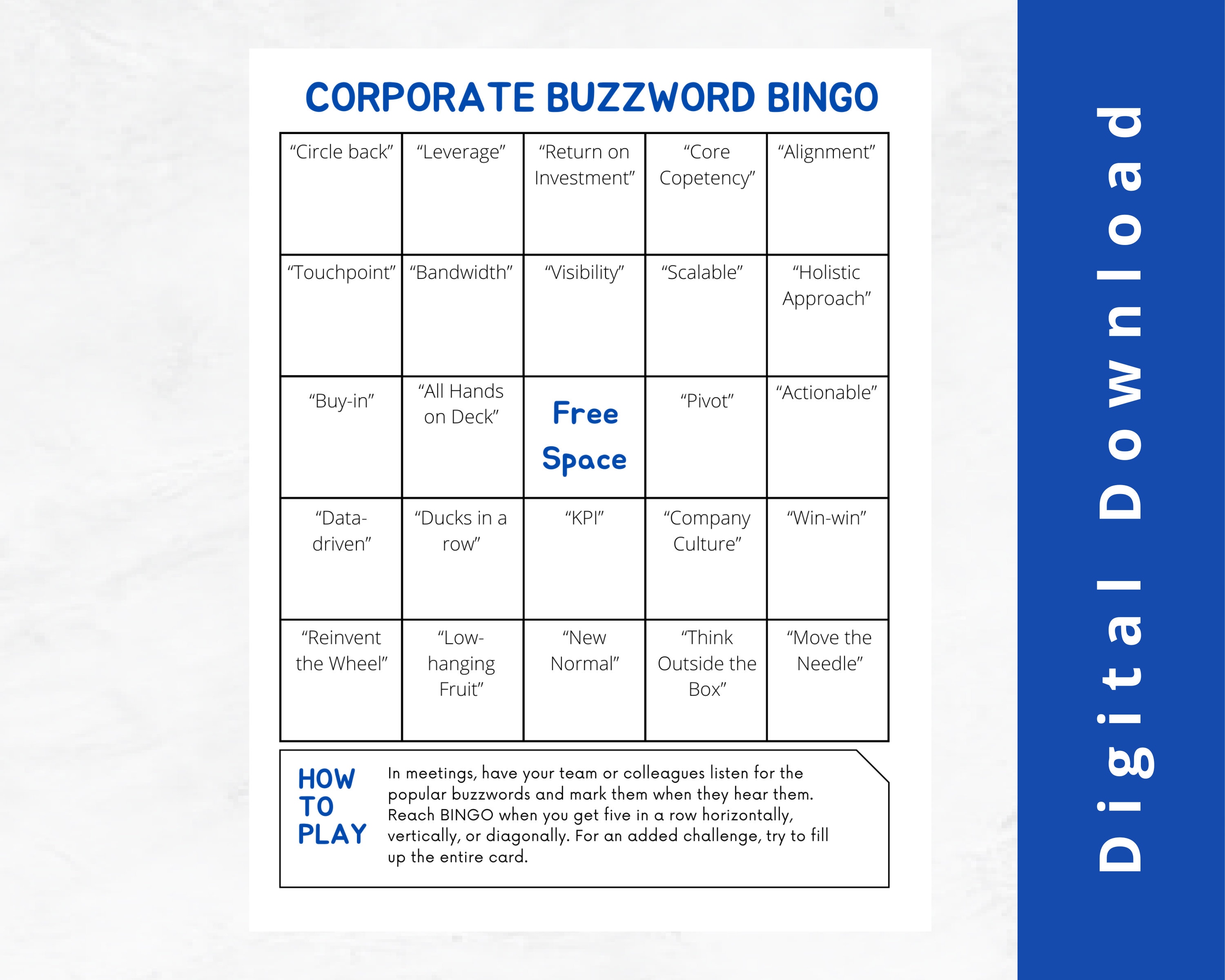 Corporate Buzzword Bingo • Workplace Game • Employee Work Game • Work Icebreaker, Downloadable ...