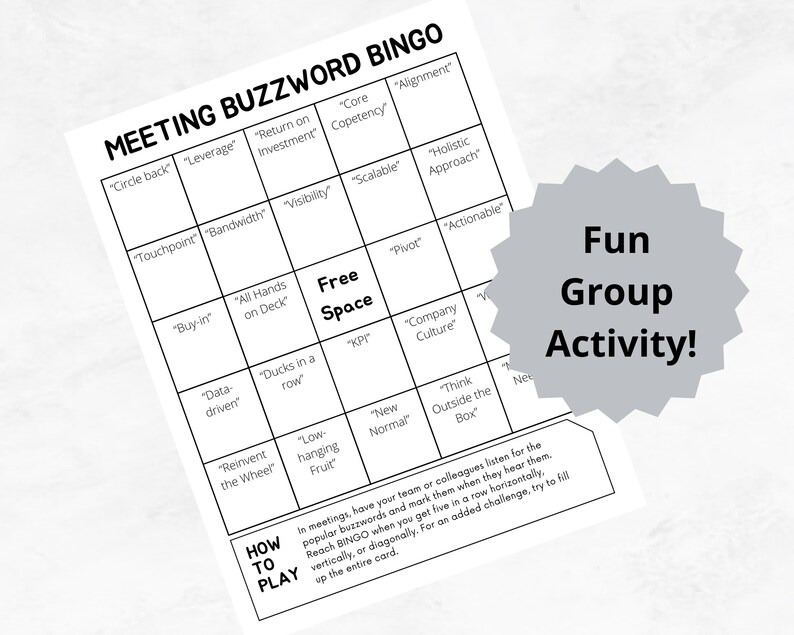 Employee Meeting Buzzword Bingo • Workplace Game • Employee Work Game ...
