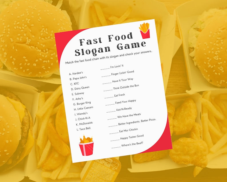 Fast Food Trivia Game • Fast Food Slogan Game • Popular Food Trivia ...