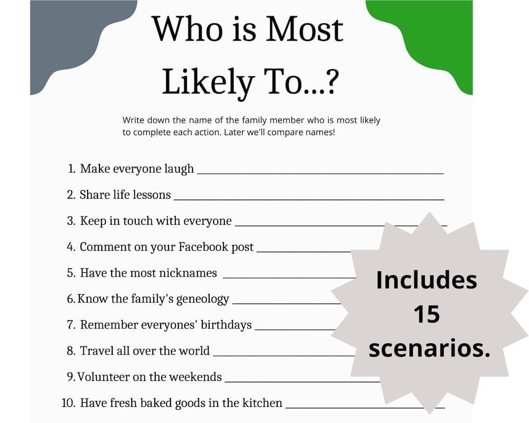 Who is Most Likely to Game, Family Reunion Edition • Icebreaker Game ...