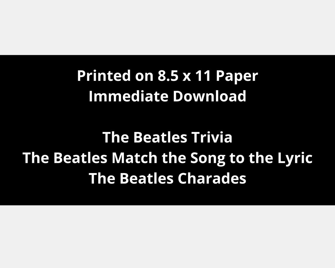 The Beatles Printable Party Games: Trivia, Song Matching, Charades - Etsy