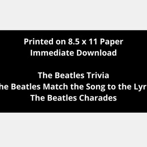 The Beatles Printable Party Games: Trivia, Song Matching, Charades - Etsy