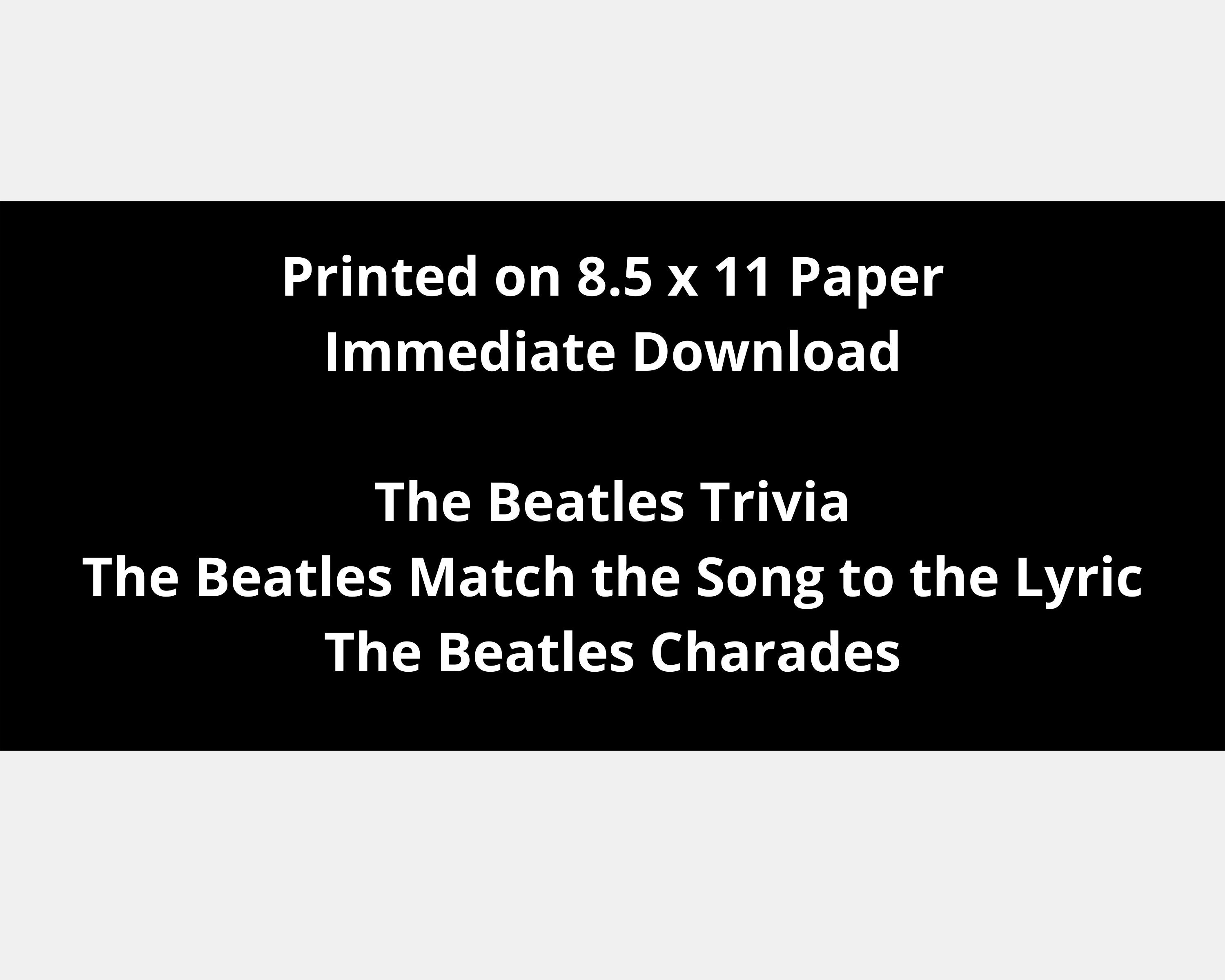 The Beatles Printable Party Games: Trivia, Song Matching, Charades - Etsy