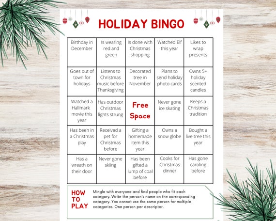 Holiday Bingo Game Christmas Game for Family Friends or - Etsy