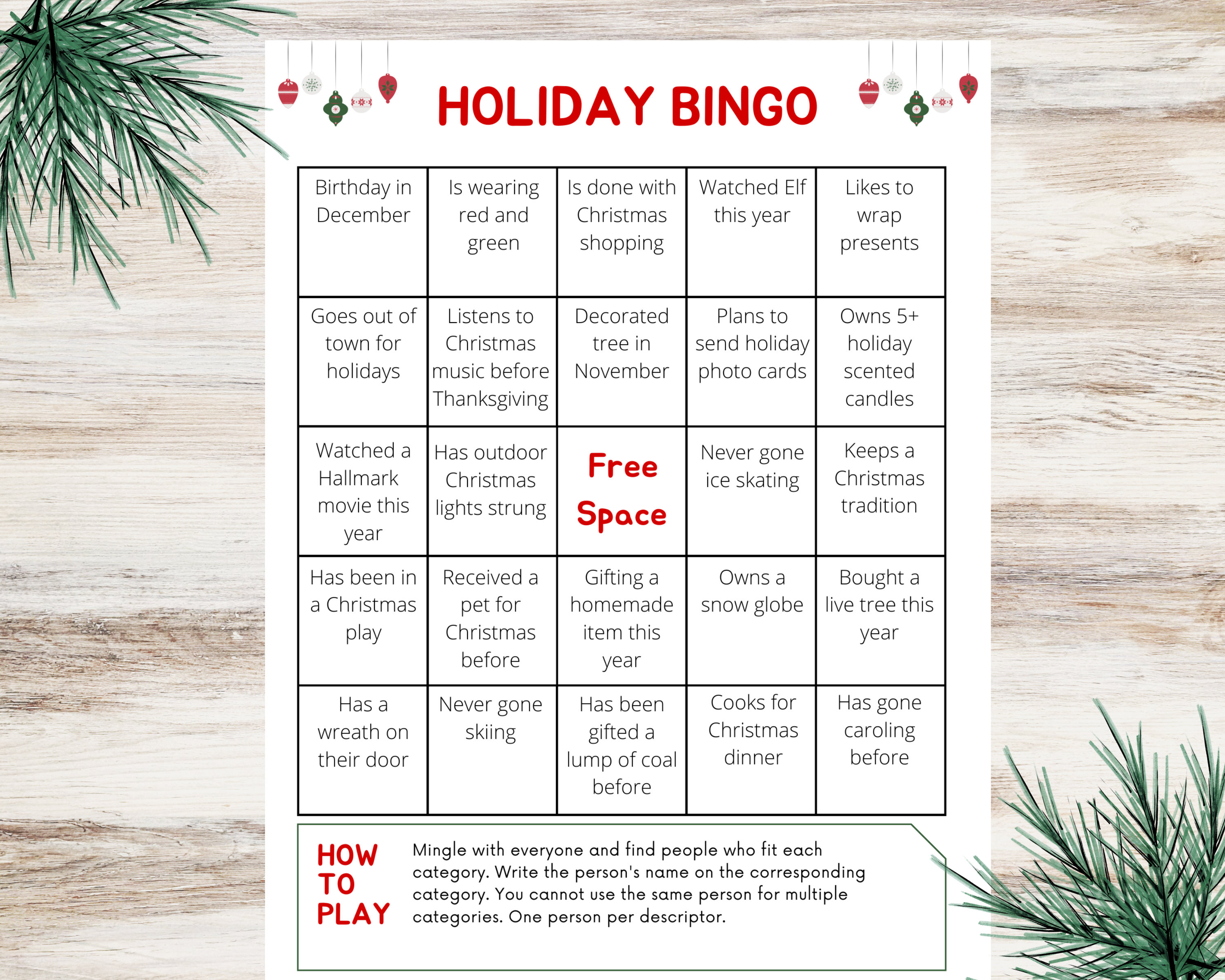 Holiday Bingo Game • Christmas Game for Family, Friends, or Coworkers ...
