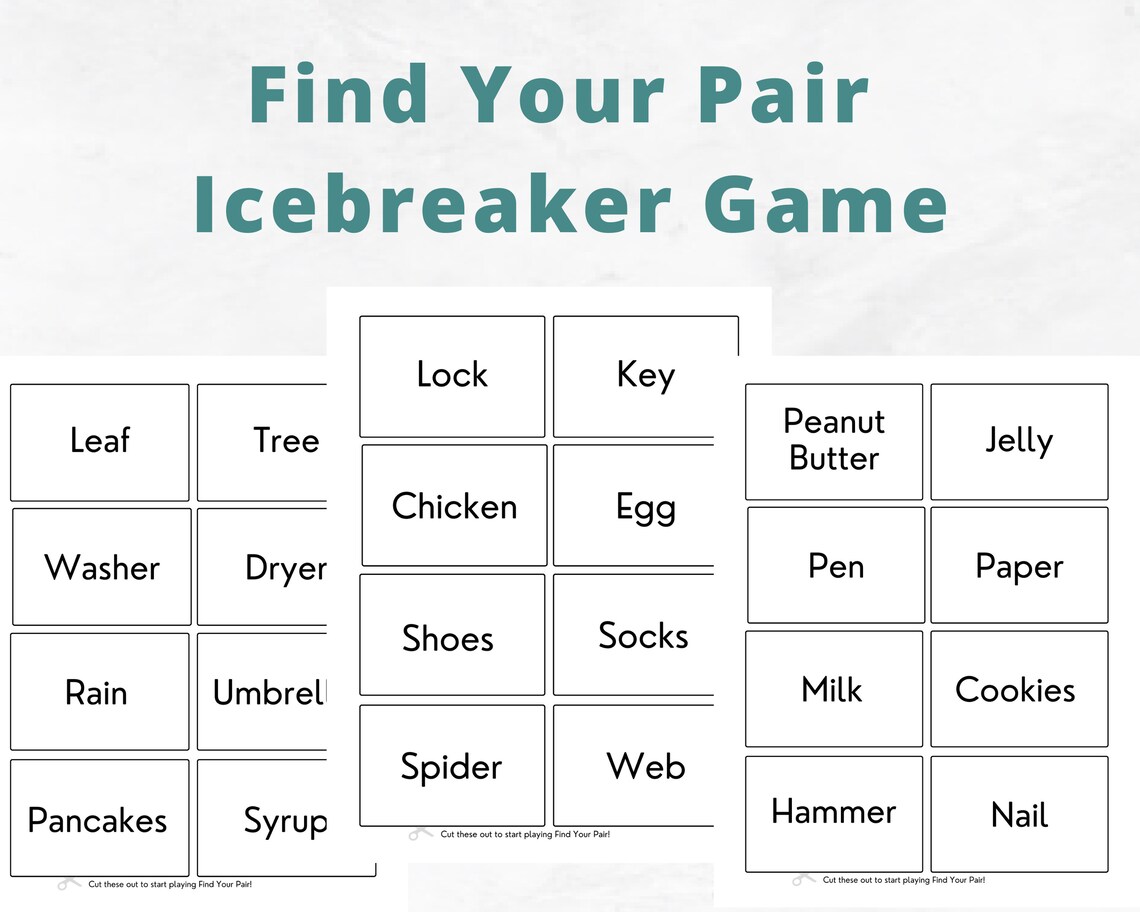 Find Your Pair Game • Get to Know You Game • Icebreaker Game • 56 Cards ...