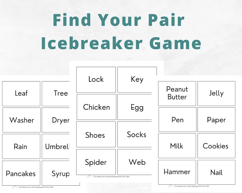 Find Your Pair Game • Get to Know You Game • Icebreaker Game • 56 Cards ...