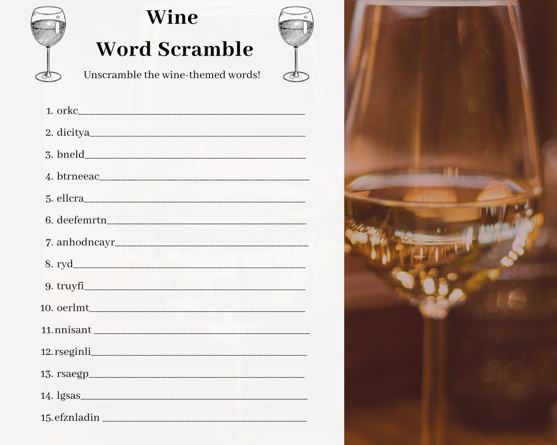 Wine Word Scramble • Vineyard Game • Wine Themed Party Games • Vineyard ...