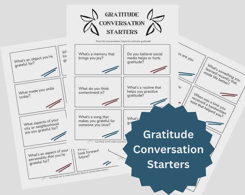 30 Gratitude Conversation Starter Cards • Questions to Spark Gratitude ...