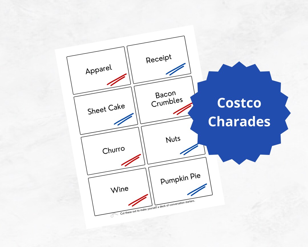 Costco Charades Game: 40 Cards | Costco Birthday Party Game - Etsy