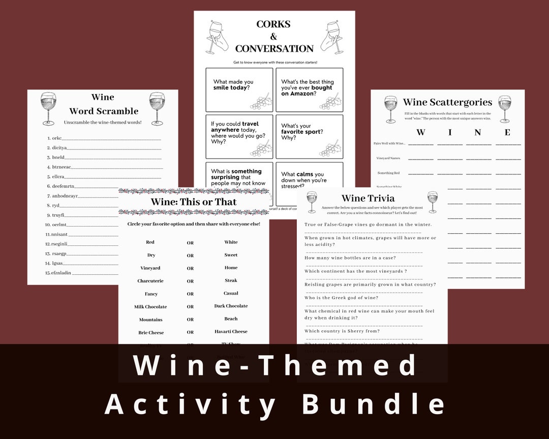 Wine-themed Game Bundle • Five Activities • Vineyard Games • Wine ...