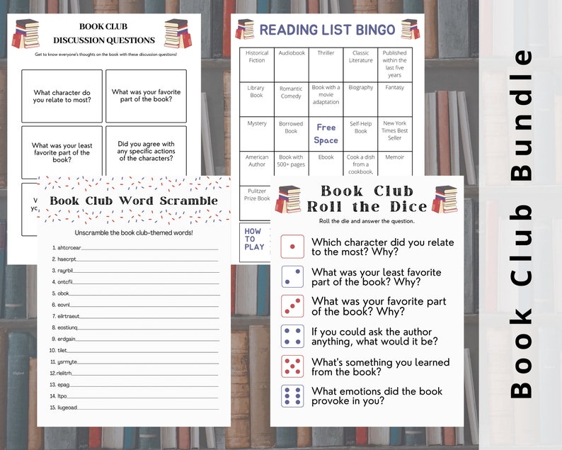Book Club Activity Bundle • Book Club Party Games • Book Games • Book ...