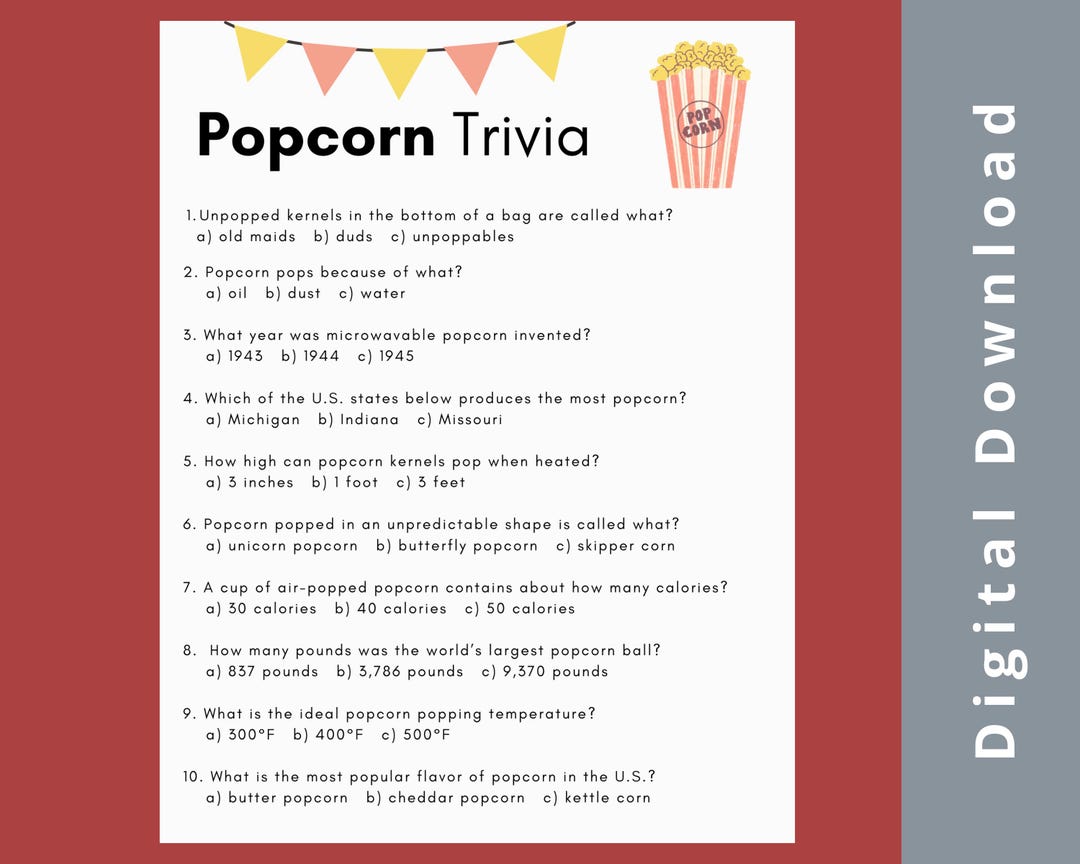 Popcorn Trivia Game • Popcorn Party Game • Popular Food Trivia • Movie ...