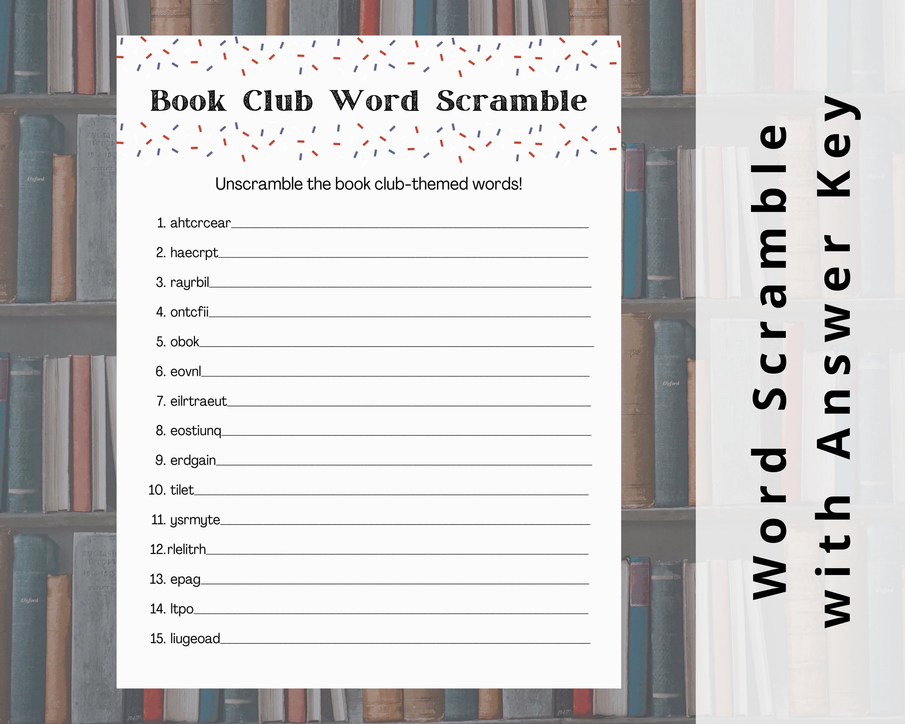 Book Club Activity Bundle • Book Club Party Games • Book Games • Book ...