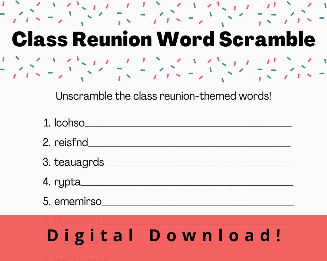 Class Reunion Word Scramble, Class Reunion Icebreaker, Mingle Game ...