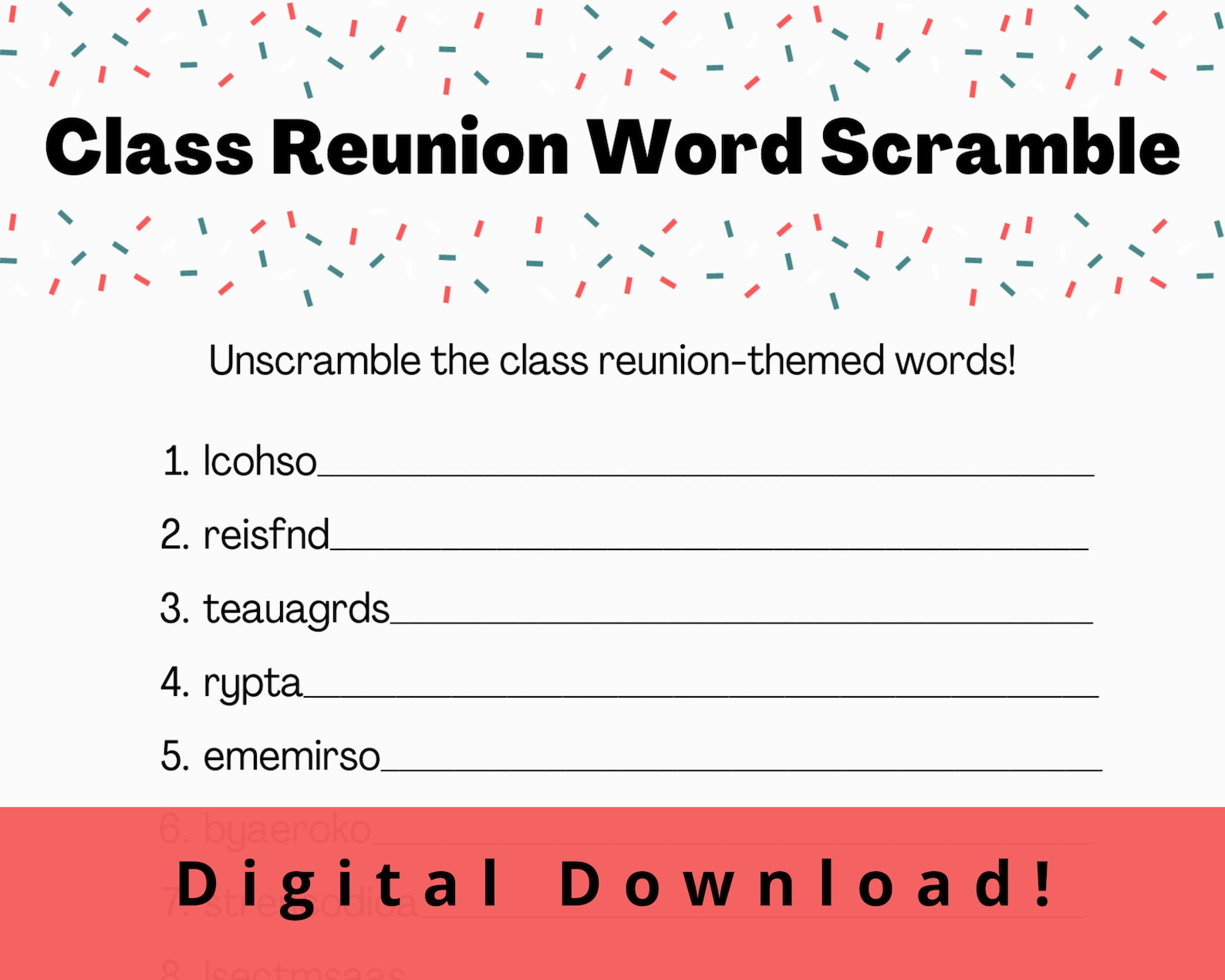 Class Reunion Word Scramble, Class Reunion Icebreaker, Mingle Game ...