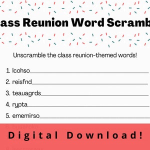 Class Reunion Word Scramble, Class Reunion Icebreaker, Mingle Game ...