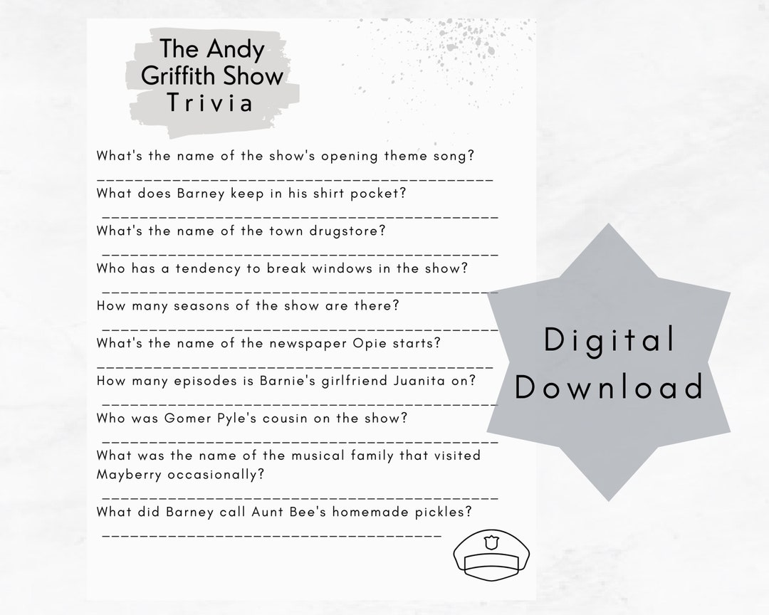 The Andy Griffith Show Trivia • Andy Griffith Trivia Game • Mayberry ...