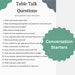 Table Talk Game • Conversation Starters • Get-to-know You Game ...
