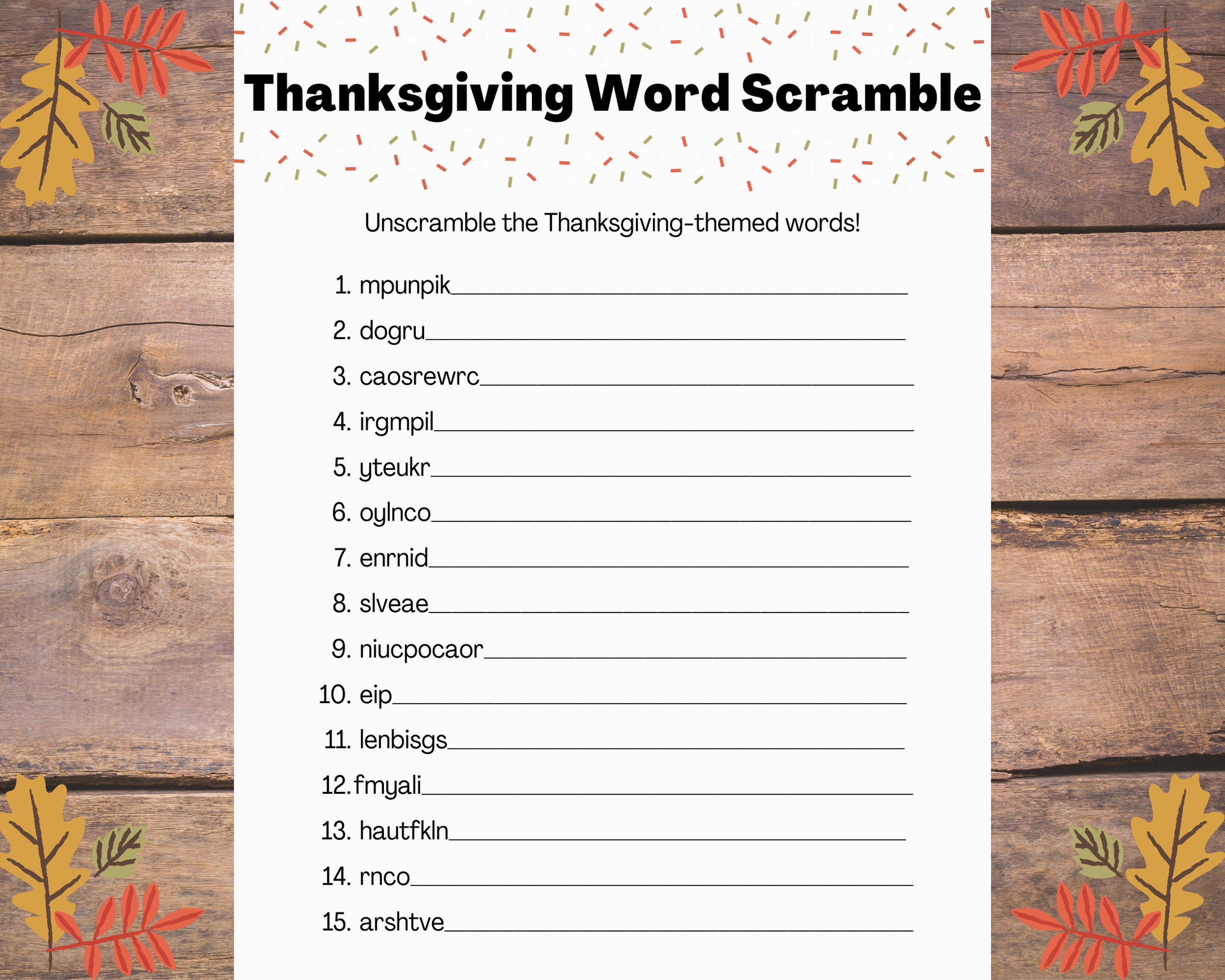 Thanksgiving Word Scramble With Answer Key • Icebreaker Game for Work ...