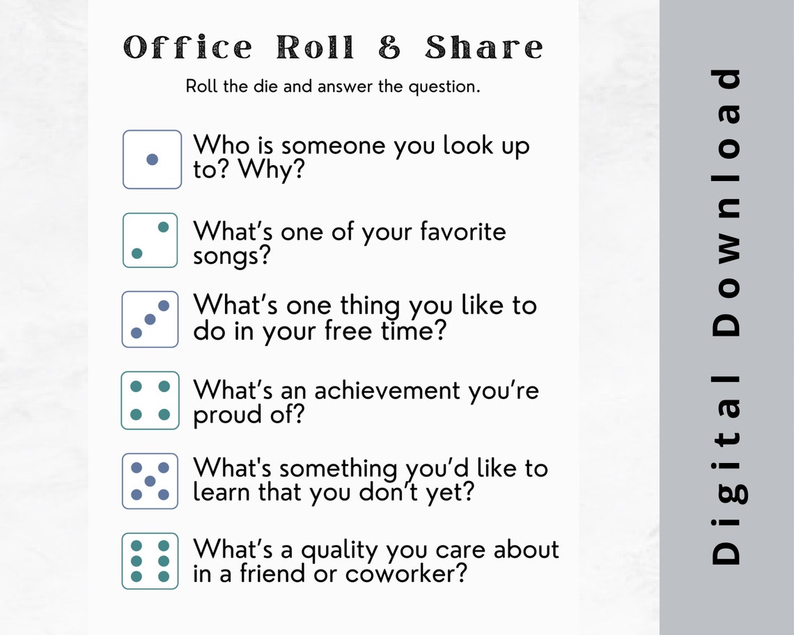 Office Get to Know You Roll the Dice Game • Icebreaker Game • Work Get ...