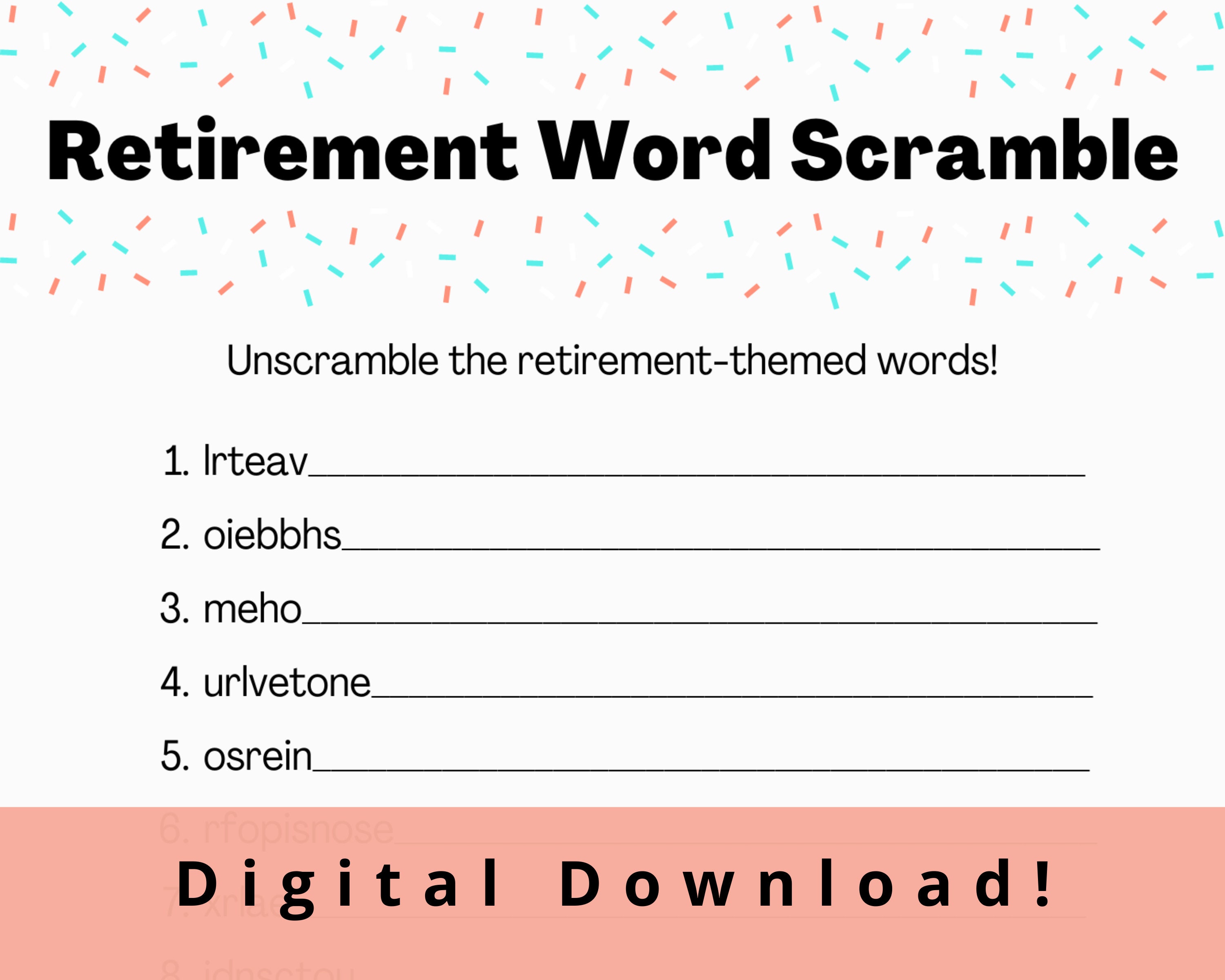 Retirement Word Scramble • Retirement Celebration Game • Retirement ...