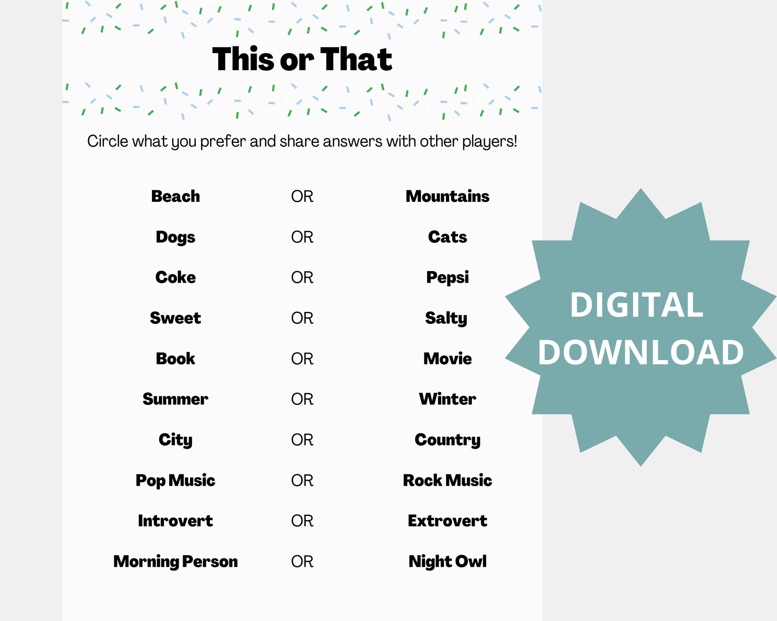 This Or That Icebreaker Game Shop | emergencydentistry.com