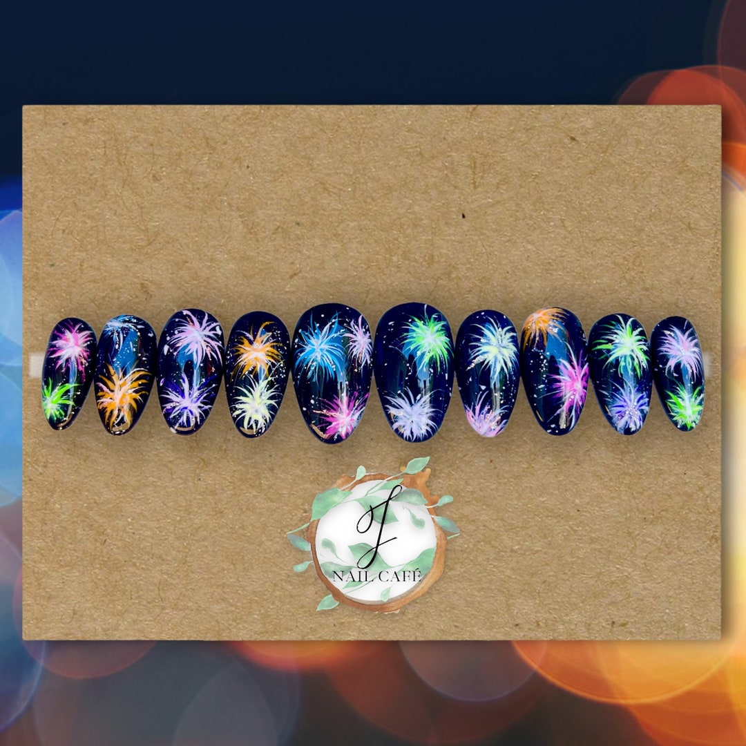 FIREWORKS | Hand Painted Fireworks Press on Nails | Luxury Reusable ...