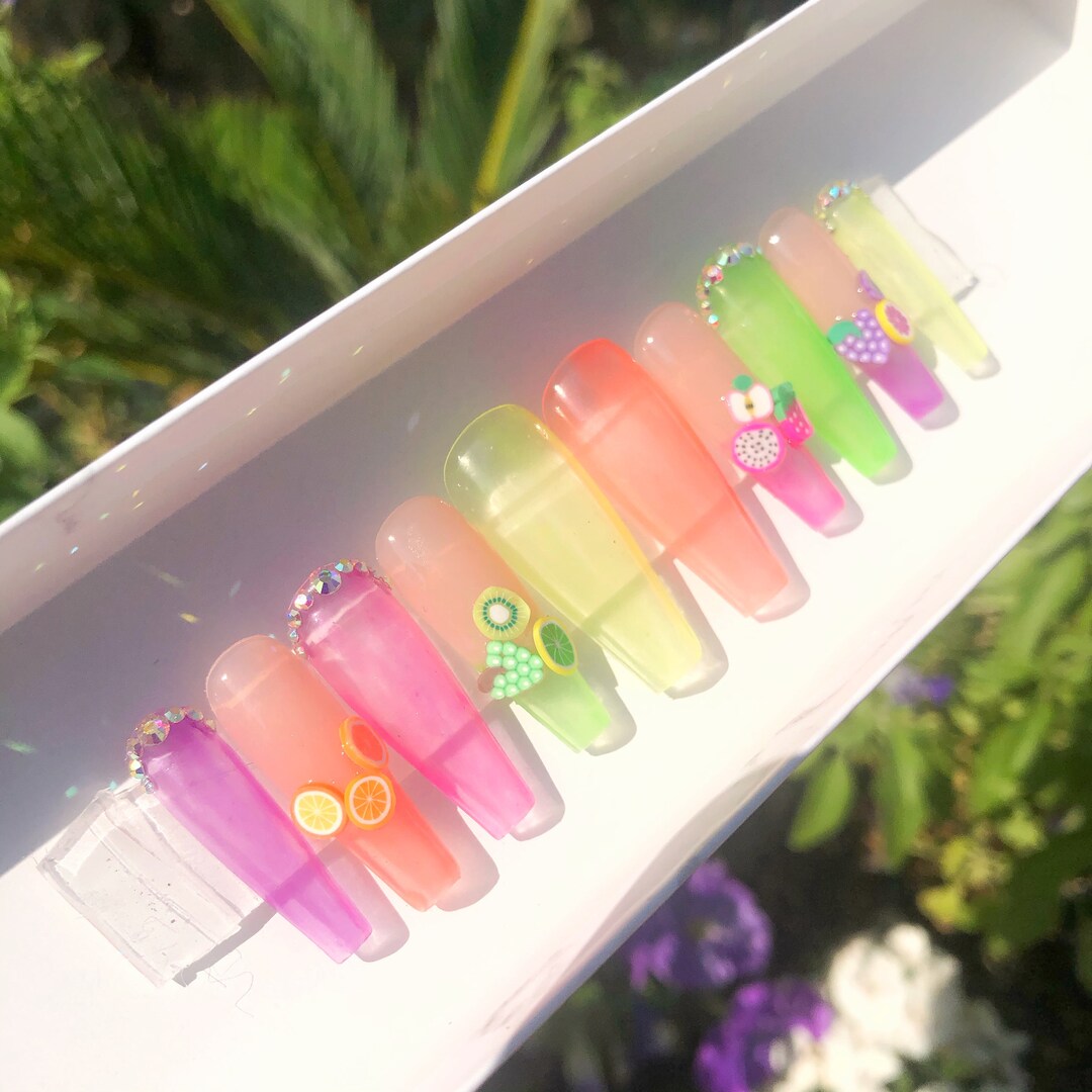 JUJY | Translucent & Glossy Fruity Press on Nails | 3D Fruits ...