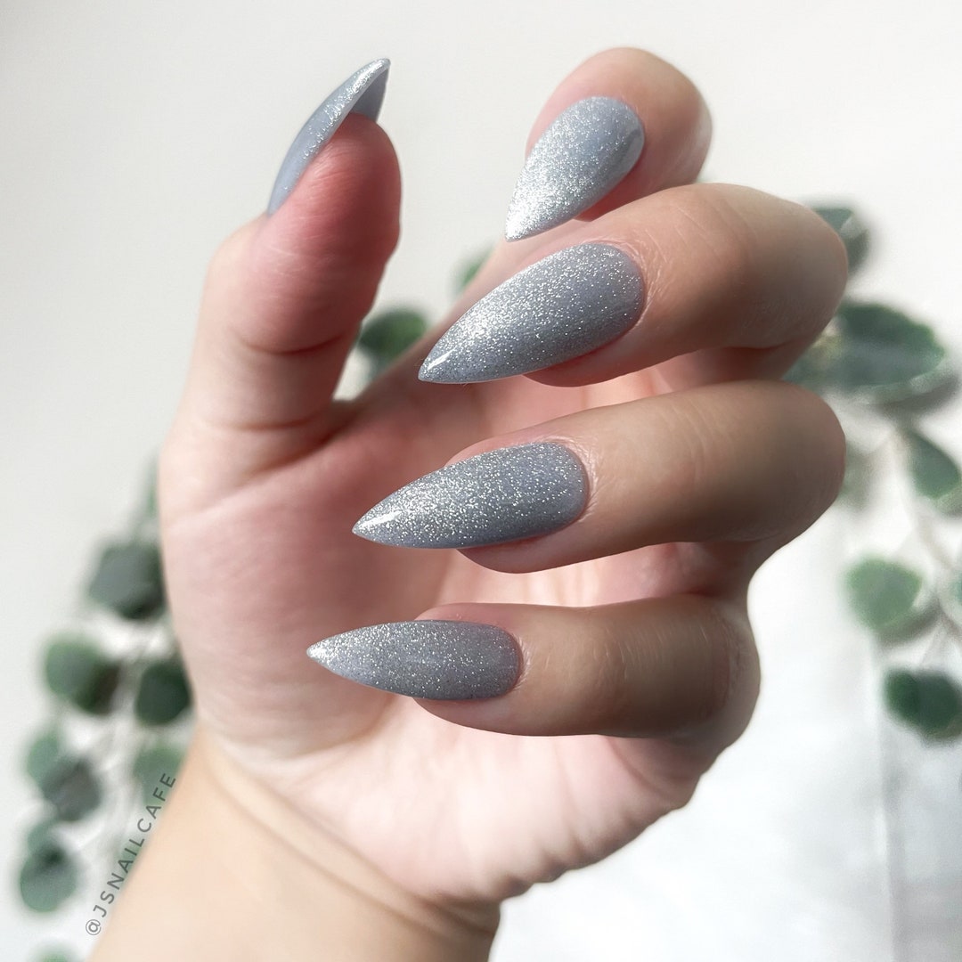 SKYLAR | Light Blue Velvet Press on Nails | Medium Stiletto - Builder ...