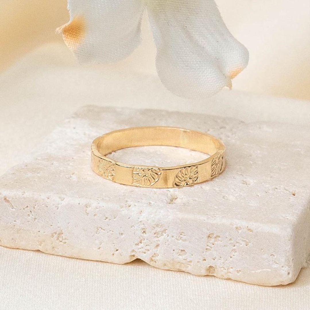 Monstera Ring 3MM Wide, 14K Gold Filled, Sterling Silver, Sizes 2-15 ...