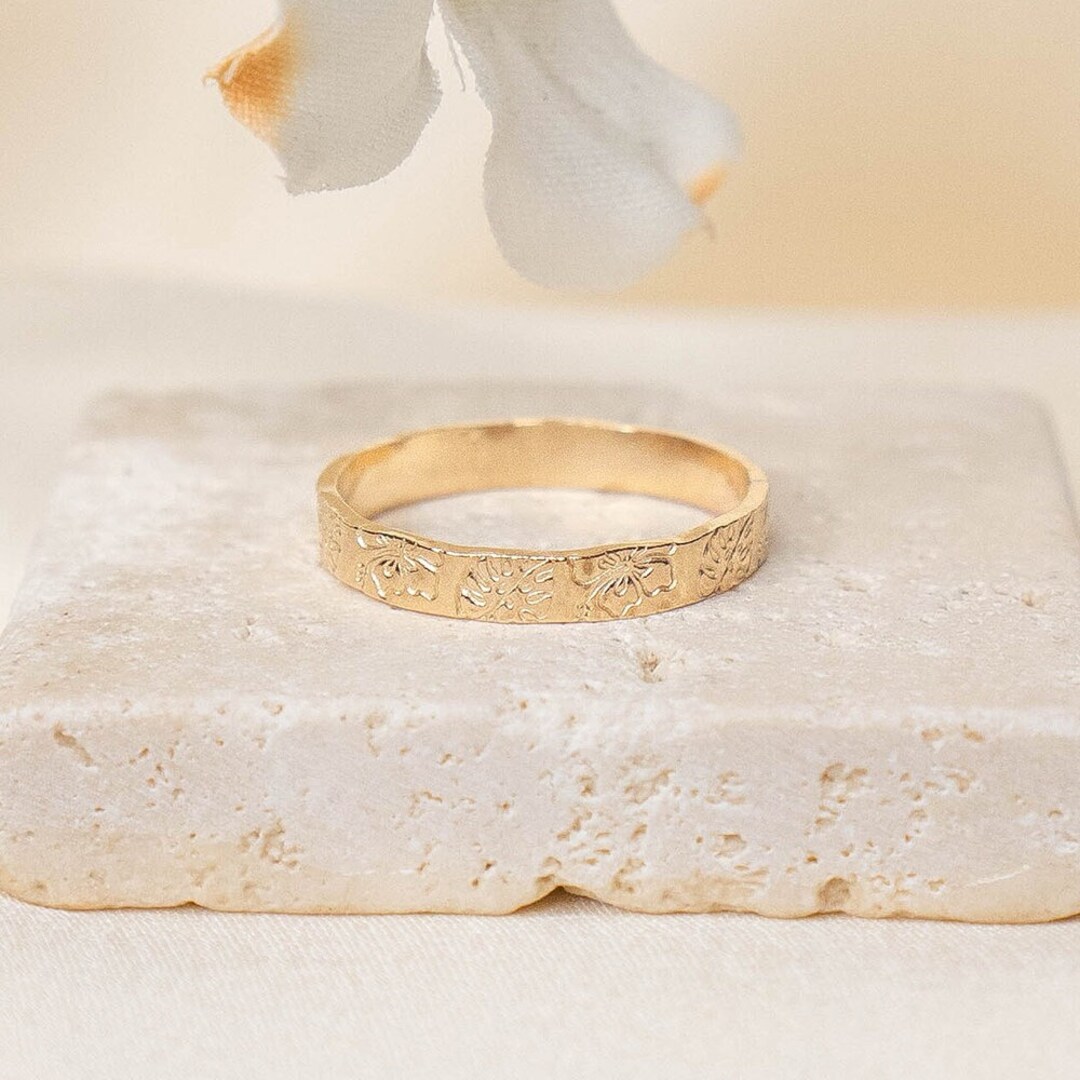 Monstera Hibiscus Ring 3MM Wide, 14K Gold Filled, Sterling Silver ...