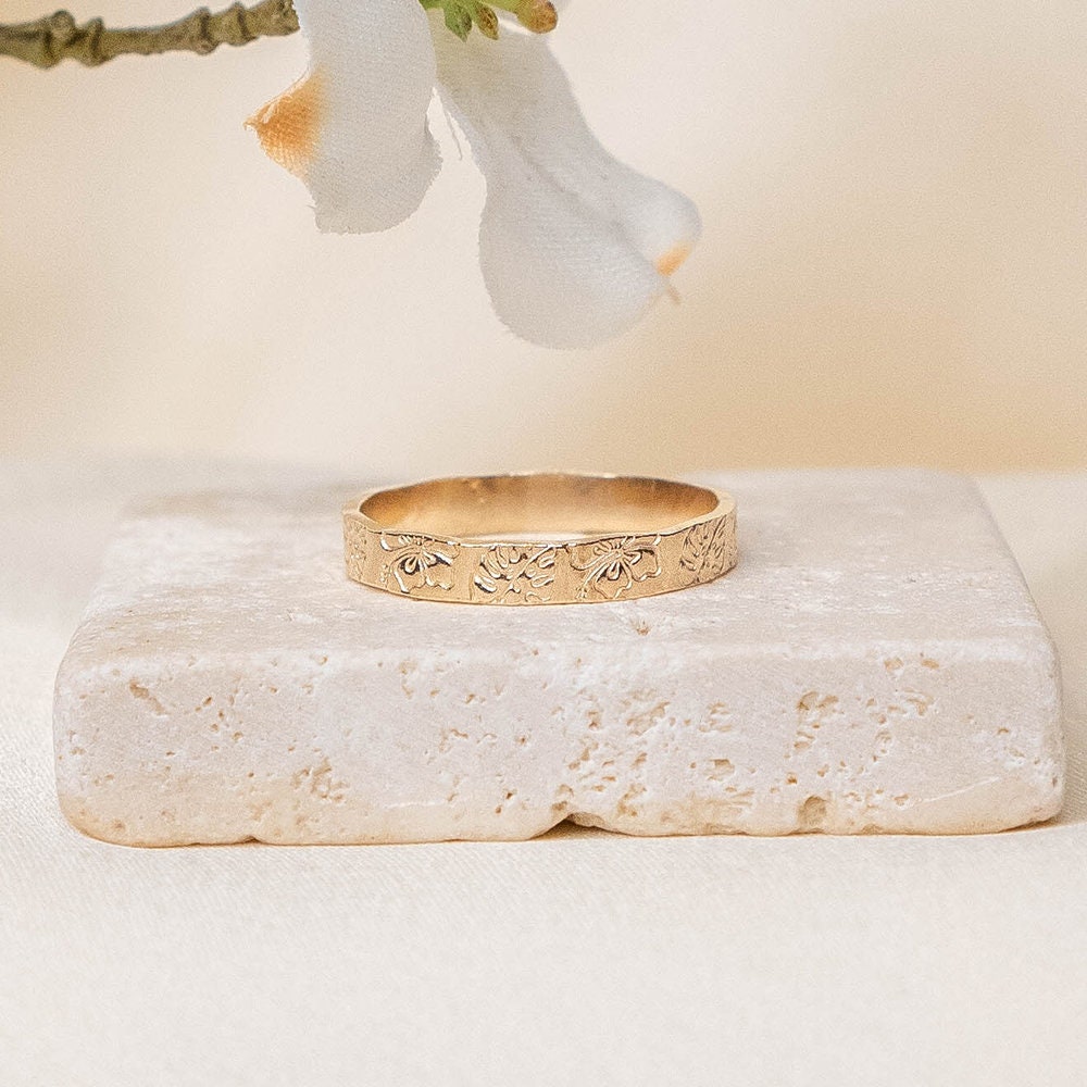 Monstera Hibiscus Ring 3MM Wide, 14K Gold Filled, Sterling Silver ...